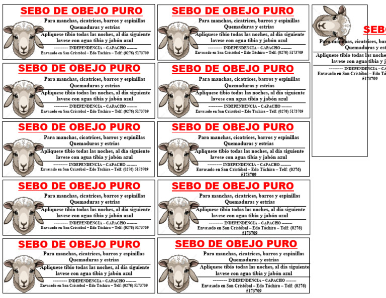 Etiquetas Sebo de Ovejo | PDF