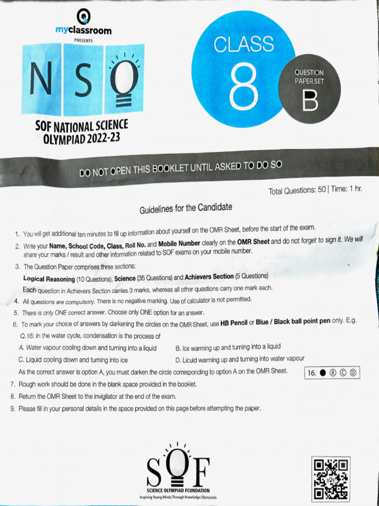 NSO Class 8 Set-B 2022-23 | PDF | Chemistry