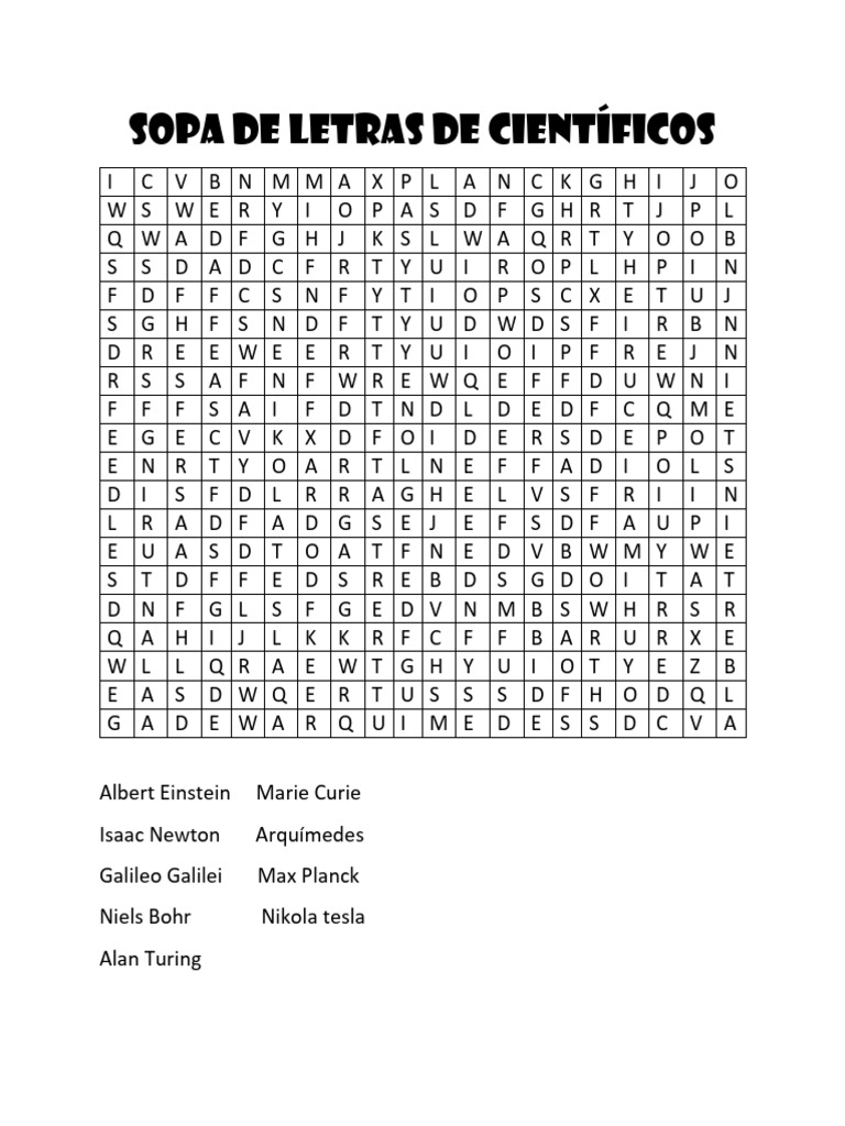 Sopa de Letras: Científicos Famosos | PDF