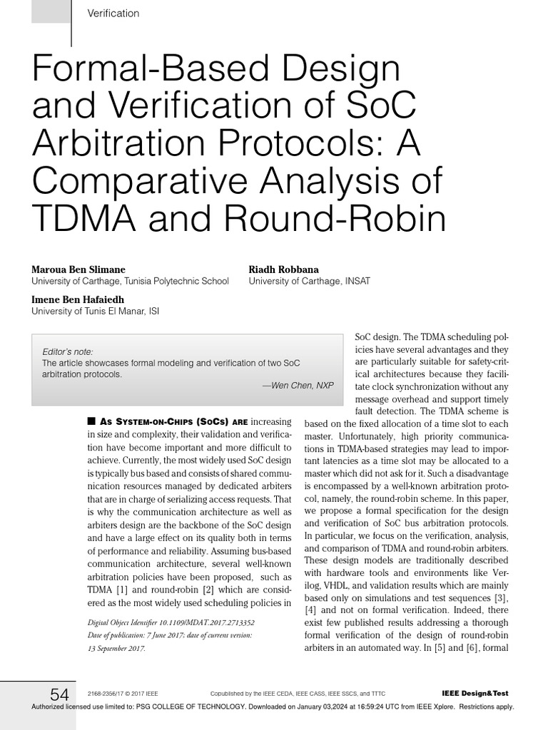 Formal-Based Design and Verification of SoC Arbitration Protocols A Comparative Analysis of TDMA ...