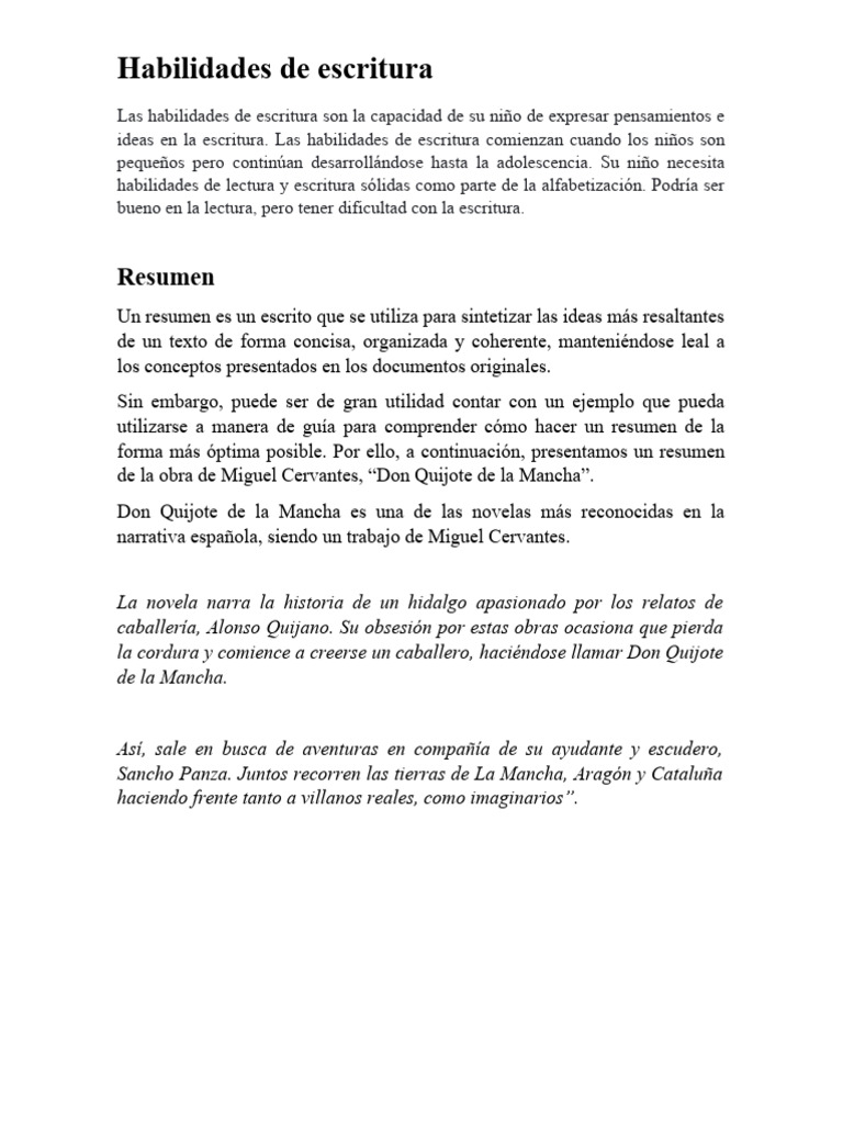 Habilidades de Escritura y Resúmenes | PDF | Ficción general