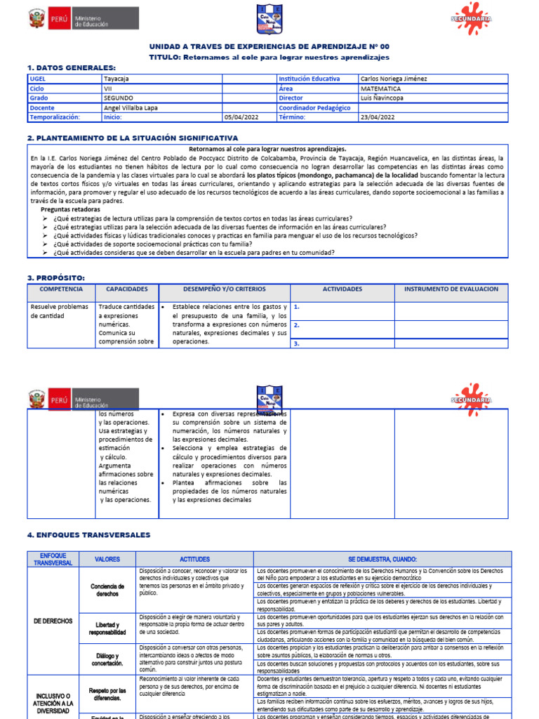 Formato de Una Experiencia de Aprendizaje CNJ2022 | PDF