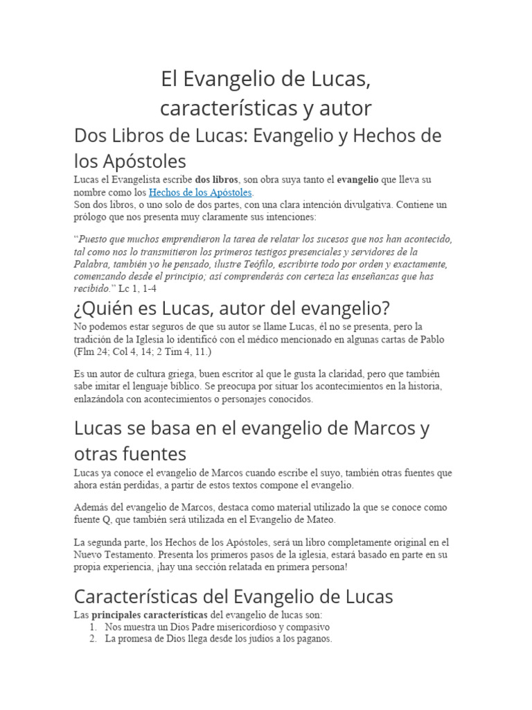 El Evangelio de Lucas | PDF | Evangelio De Lucas | Jesús
