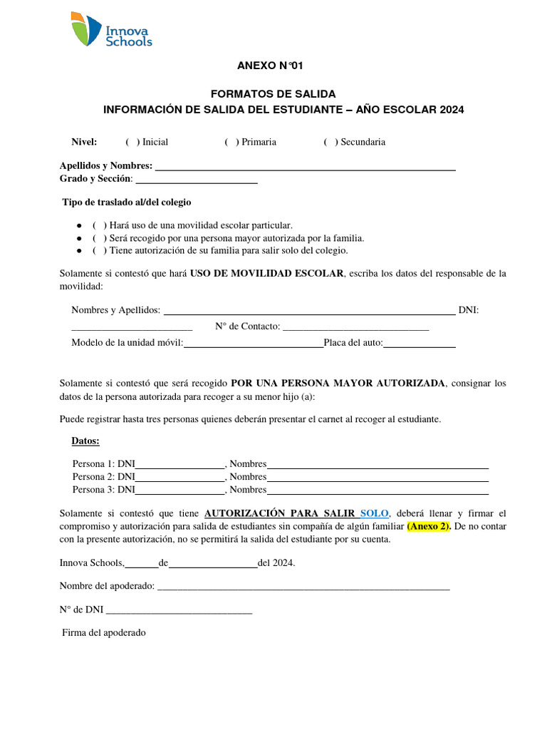 Formato de Salida de Estudiantes - 34 - 155320632 | PDF