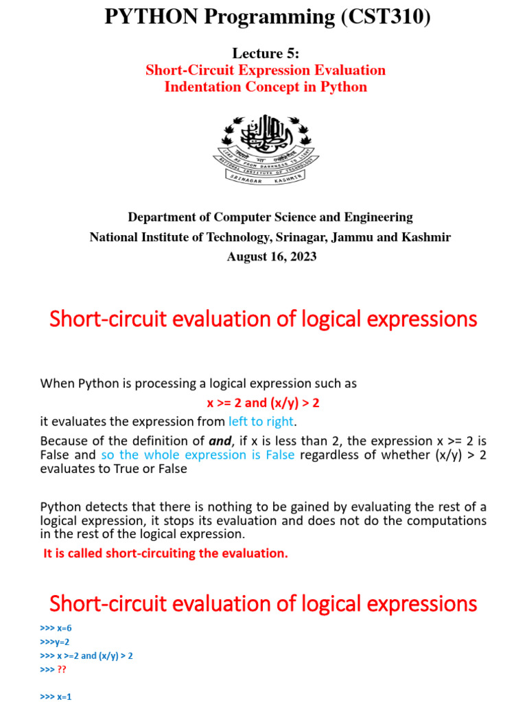 05 Lecture Indentation And Short Circuit Evaluation Of Expressions Pdf Computer Engineering