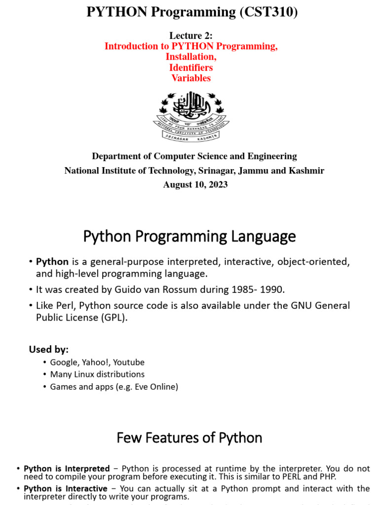 02 Python Intro Installation Identifiers Variables SS | PDF | Teaching ... 02 Python Intro Installation Identifiers Variables SS | PDF | Teaching ...