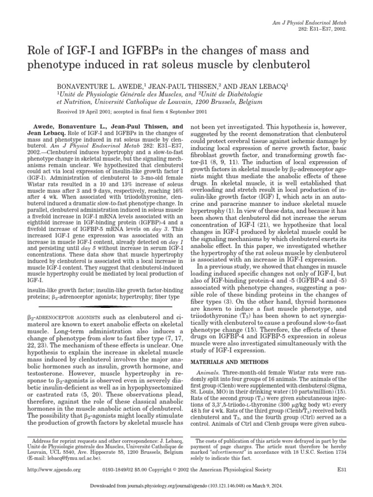 Awede Et Al 2002 Role of Igf I and Igfbps in The Changes of Mass and ...