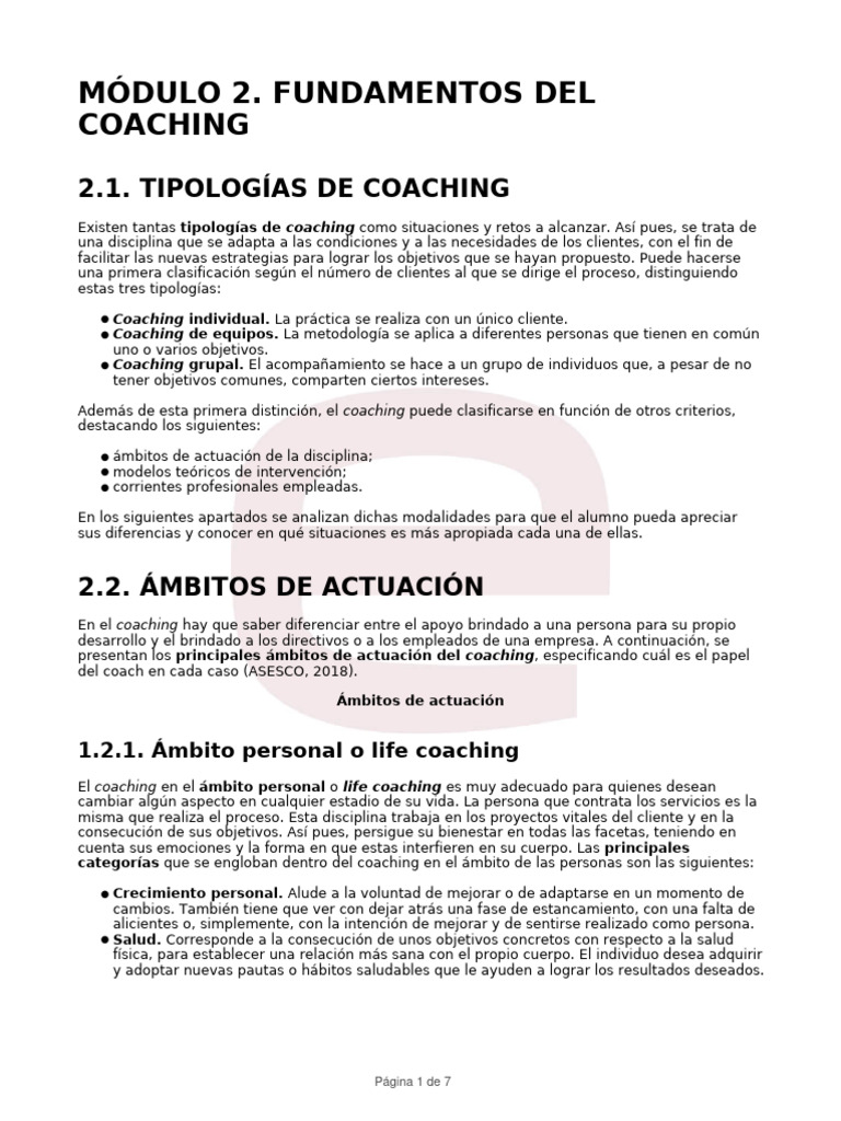 Modulo 2 Fundamentos Del Coaching | PDF | Terapia de conducta cognitiva | Desarrollo personal