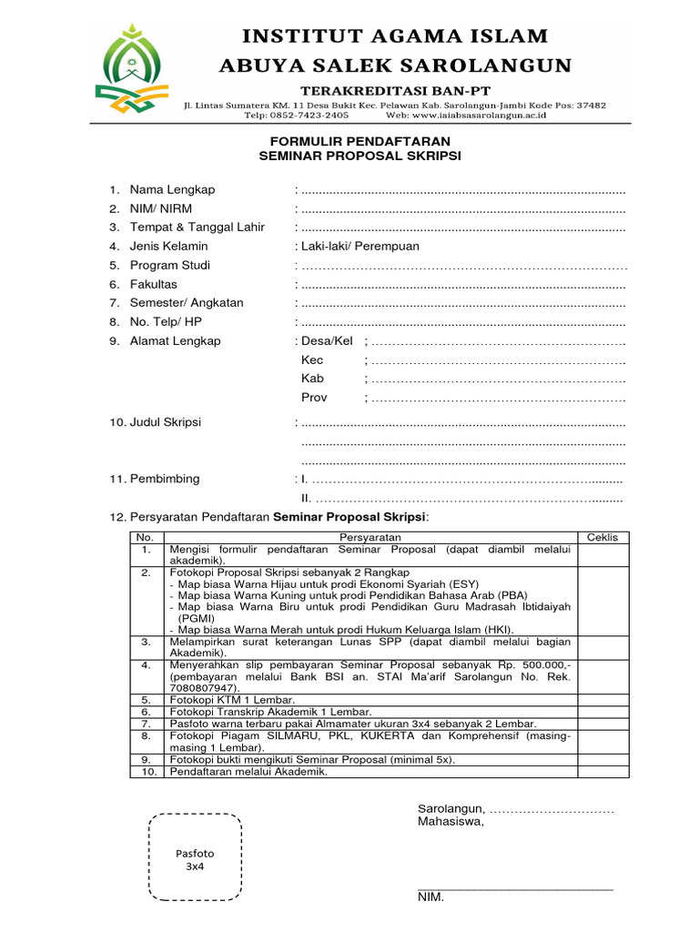 Formulir Proposal Skripsi Iai | PDF
