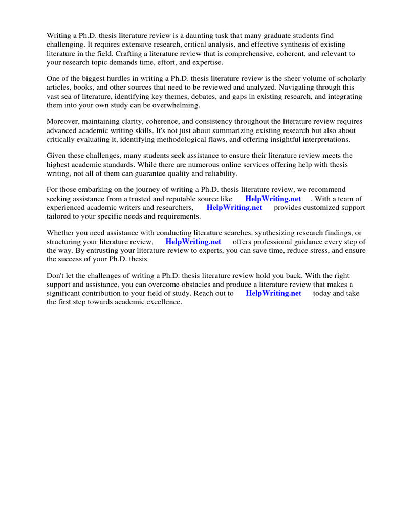 Writing A PHD Thesis Literature Review | PDF | Thesis | Doctor Of ...