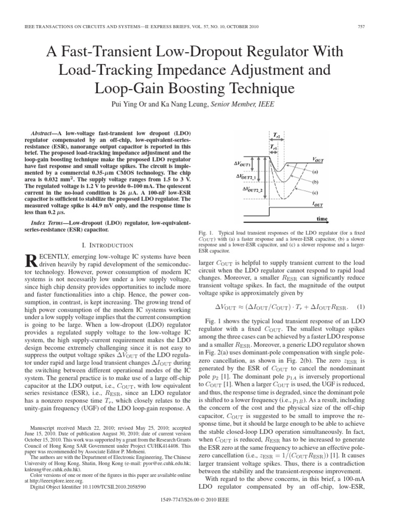 A Fast-Transient Low-Dropout Regulator With Load-Tracking Impedance Adjustment and Loop-Gain ...