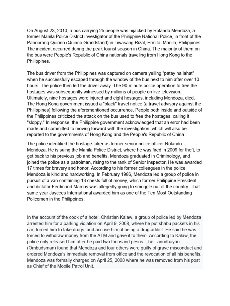 Manila Hostage Crisis | PDF | Philippines