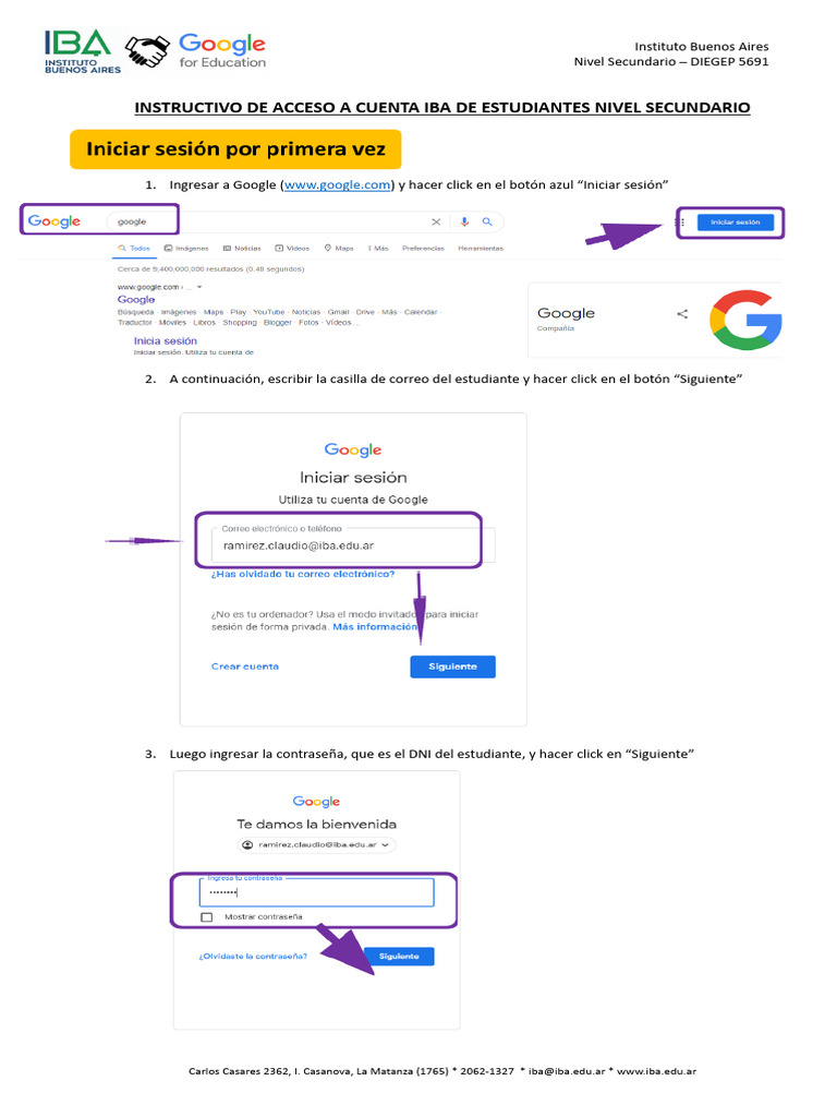Instructivo de Acceso A Cuenta Estudiante y Aulas Classroom | PDF | Crecimiento personal y ...