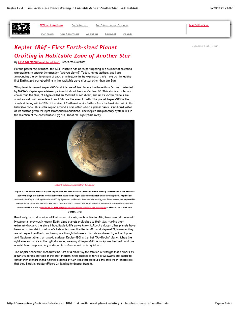 Kepler 186f SETI Institute PDF | PDF | Exoplanet | Circumstellar ...
