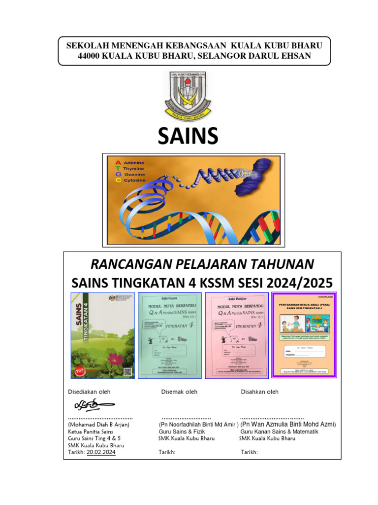 Rancangan Pelajaran Tahunan Sains T4 KSSM 2024 | PDF