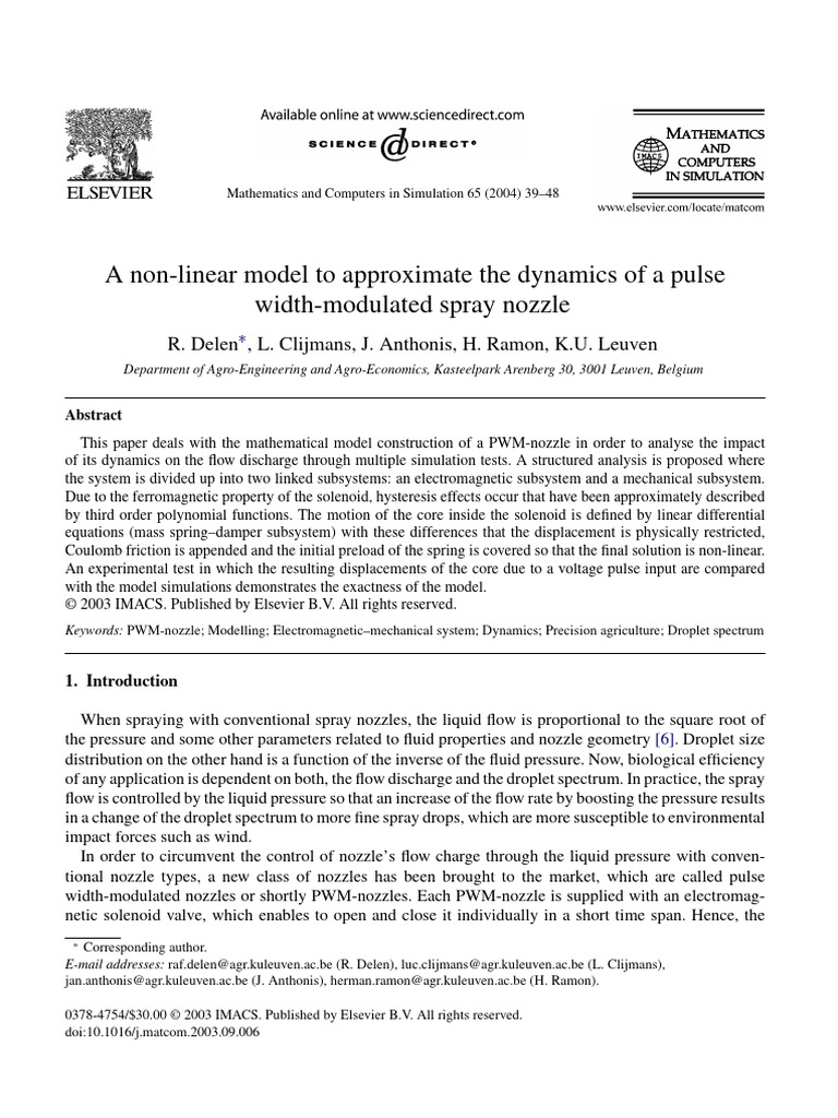 A Non-Linear Model To Approximate The Dynamics of A Pulse Width-Modulated Spray Nozzle | PDF