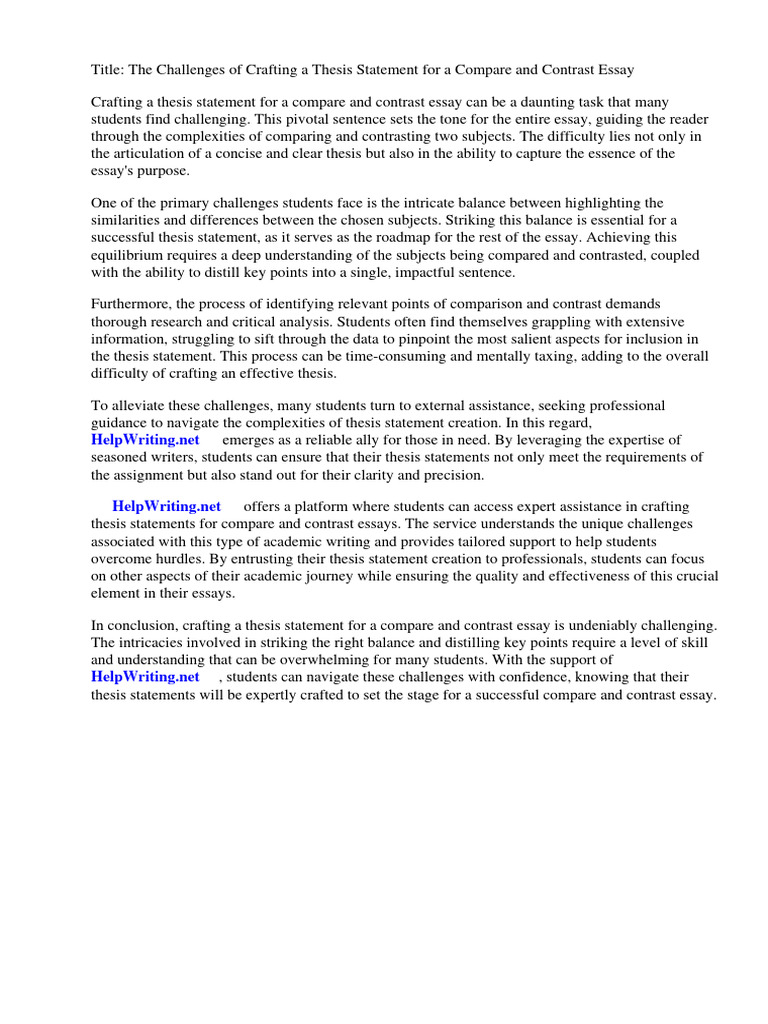 How to Write Thesis Statement Compare and Contrast Essay | PDF | Essays ...