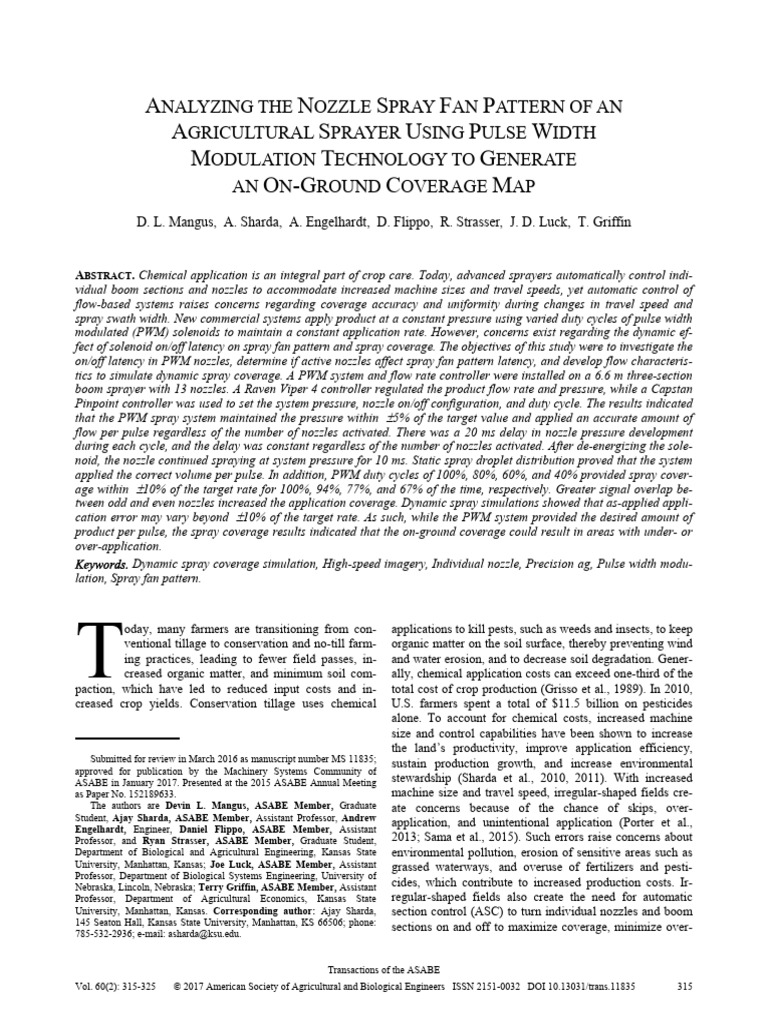 Analyzing The Nozzle Spray Fan Pattern of An Agricultural Sprayer Using ...