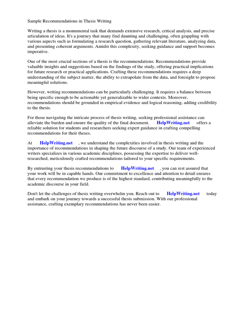 Sample Recommendations in Thesis Writing | PDF | Thesis | Essays