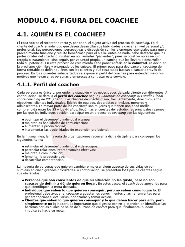 Perfil y características del coachee | PDF | Mente | Comportamiento