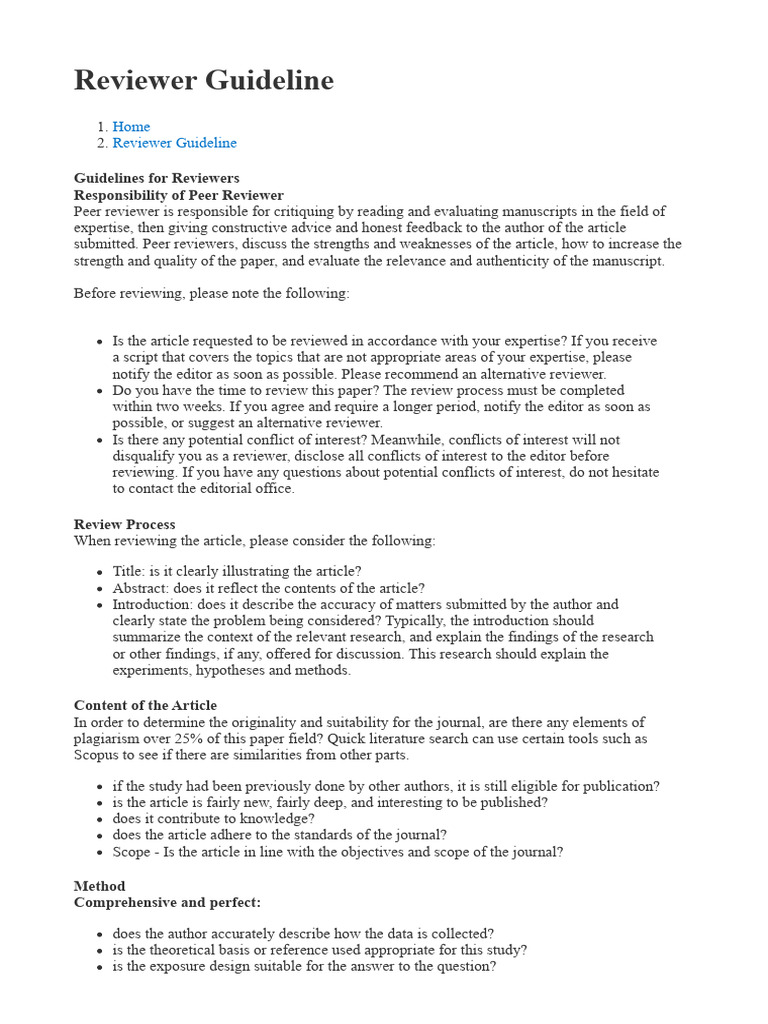 Peer Reviewer Guidelines for Manuscripts | PDF | Statistics | Strategic ...