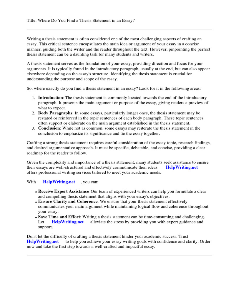 Where Do You Find A Thesis Statement in An Essay | PDF | Essays | Thesis
