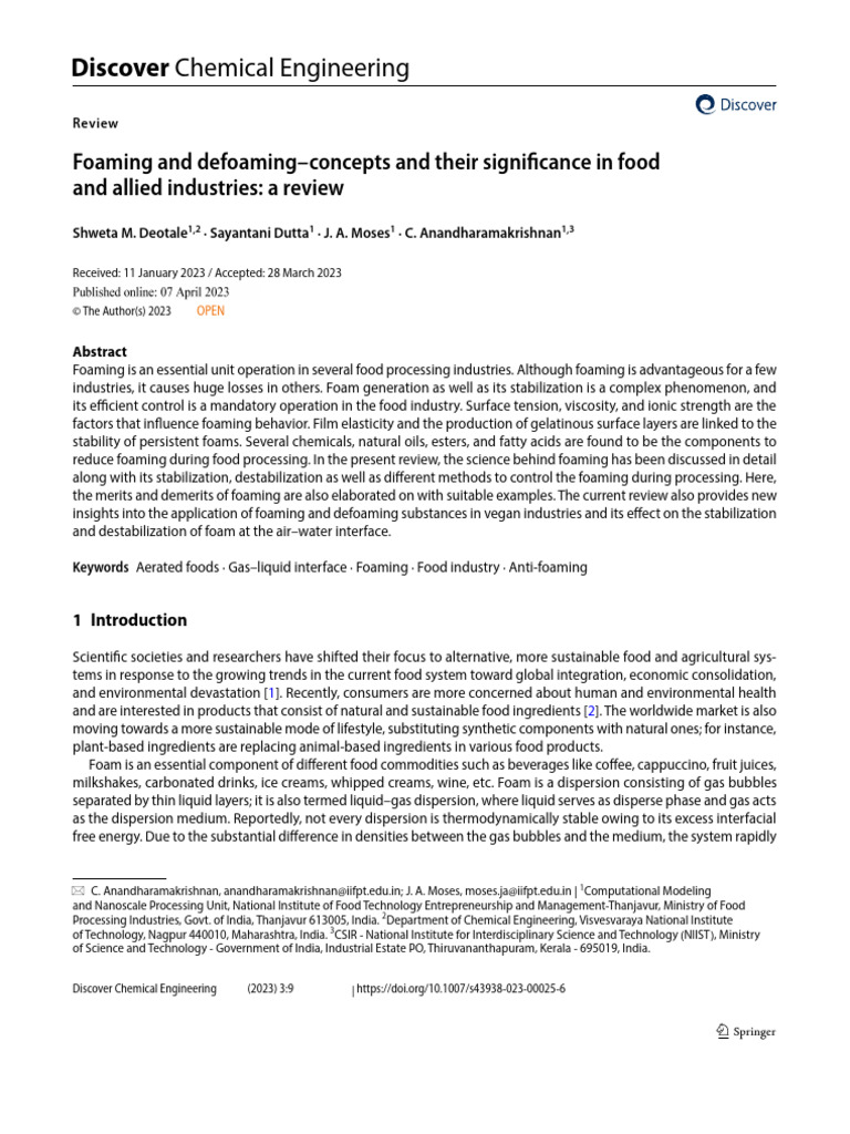 Foaming and Defoaming in Food Processing | PDF | Emulsion | Surfactant