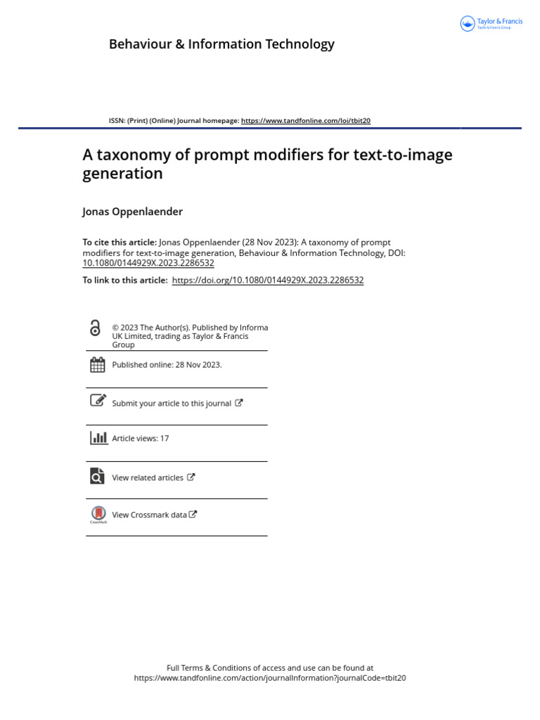 A Taxonomy of Prompt Modifiers For Text-To-Image Generation | PDF | Human–Computer Interaction ...