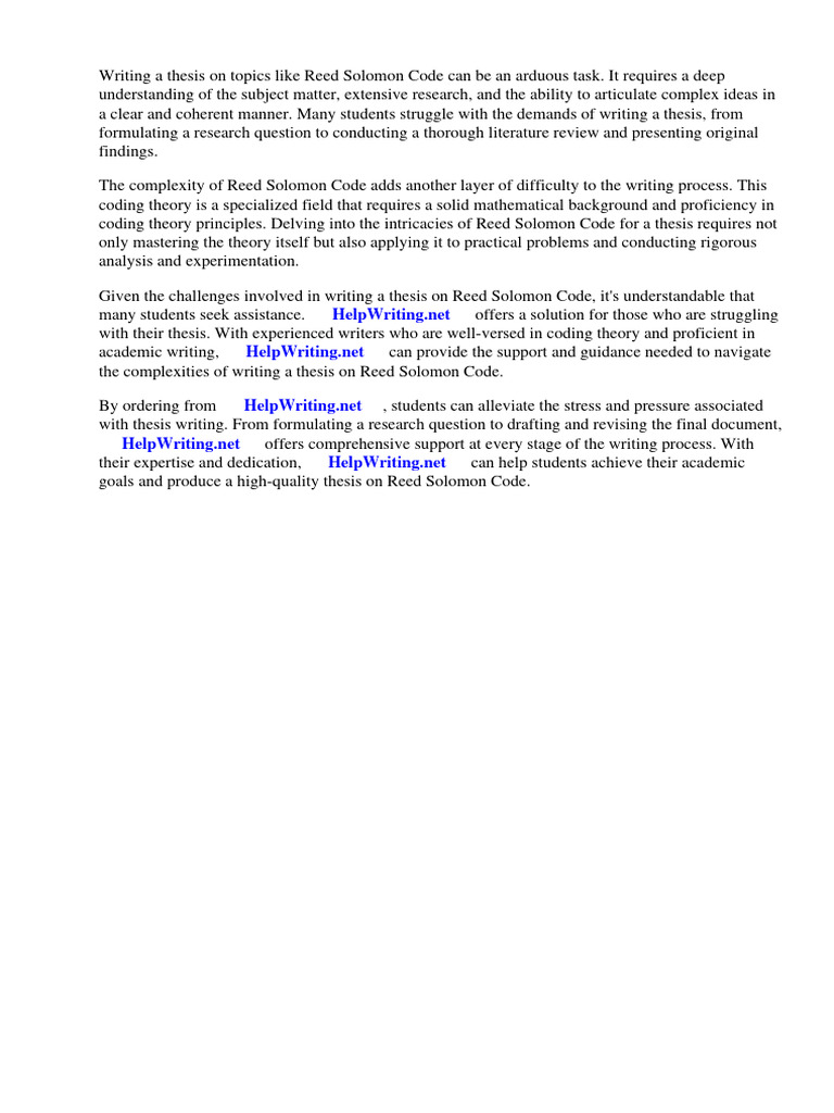 Thesis Writing on Reed Solomon Code | PDF