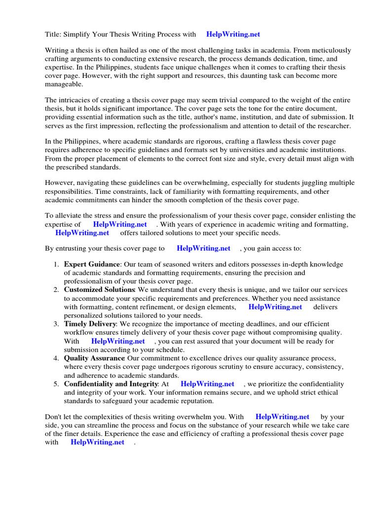 Thesis Cover Page Philippines | PDF