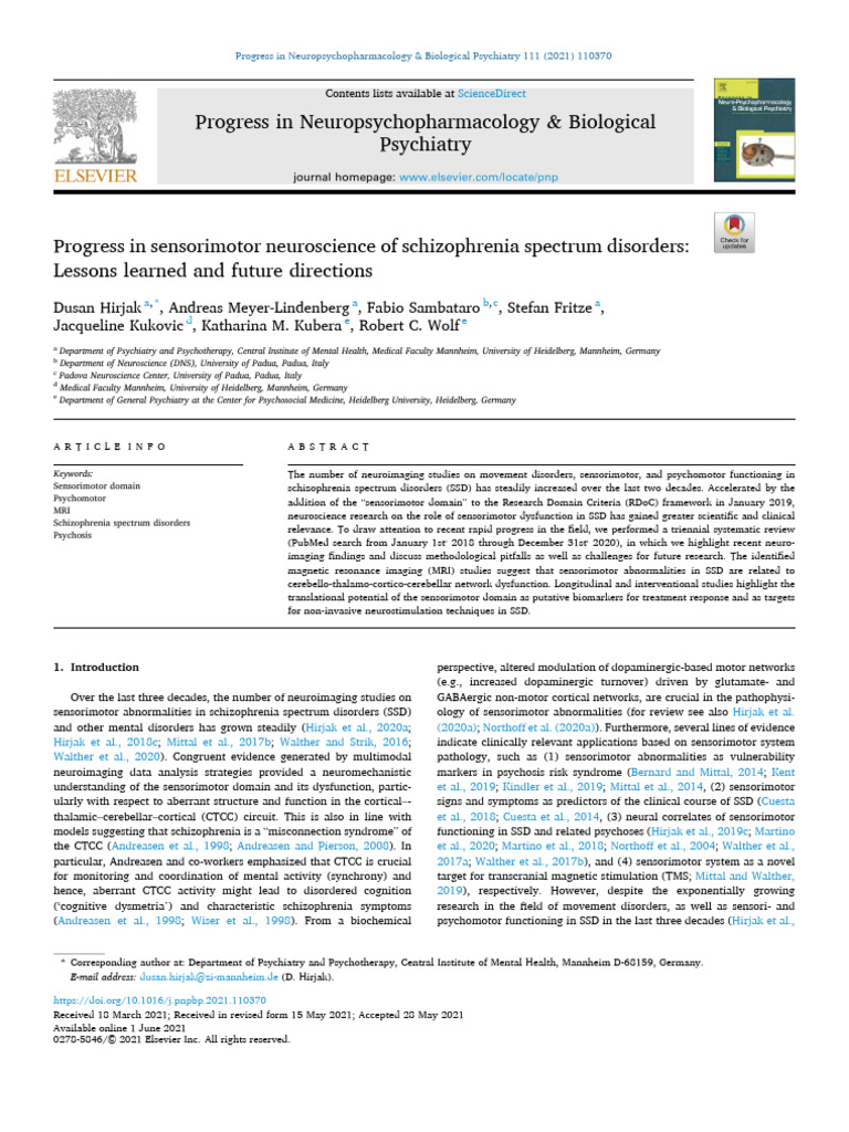 Hirjak, 2021, Progress in Sensorimotor Neuroscience of Schizophrenia ...