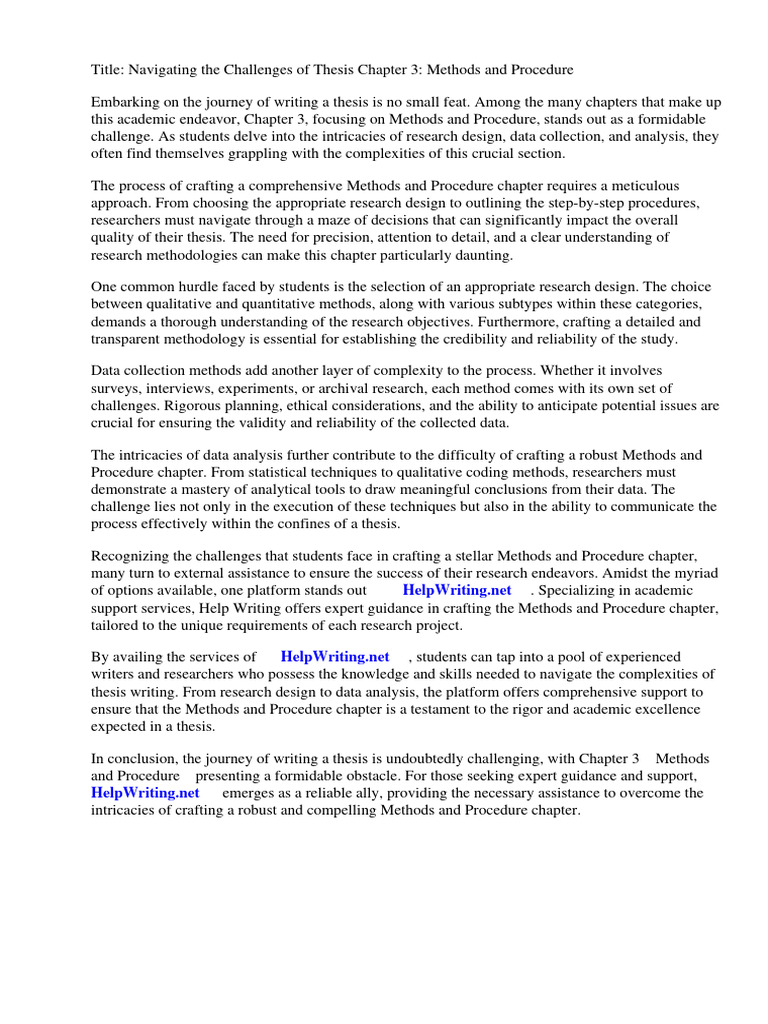 Thesis Chapter 3 Methods and Procedure | PDF | Methodology ...