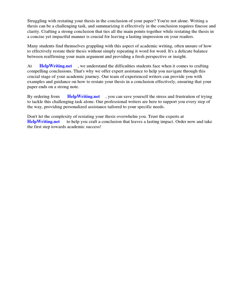 How To Restate A Thesis in A Conclusion Examples | PDF | Essays | Thesis