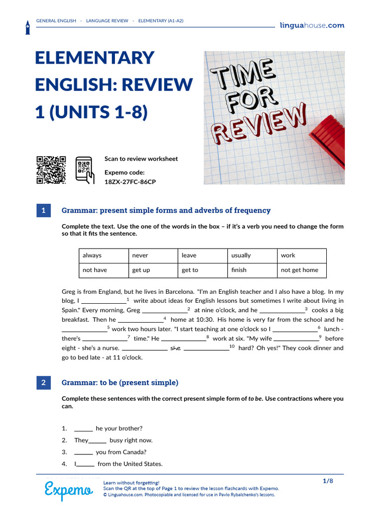Elementary English Review 1 Units 1 8 British English Student ...