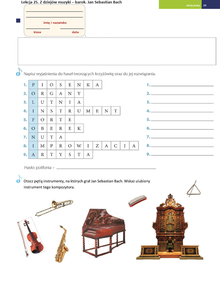 Klasa 6 B - Lekcja-Muzyki-6-Karta-Pracy-25-Z-Dziejow-Muzyki-Barok-Jan-Sebastian-Bach | PDF