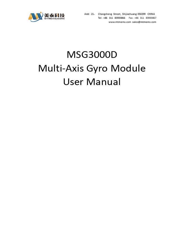 MSG3000D Multi-Axis Gyro Module Manual | PDF | Gyroscope | Inertial ...