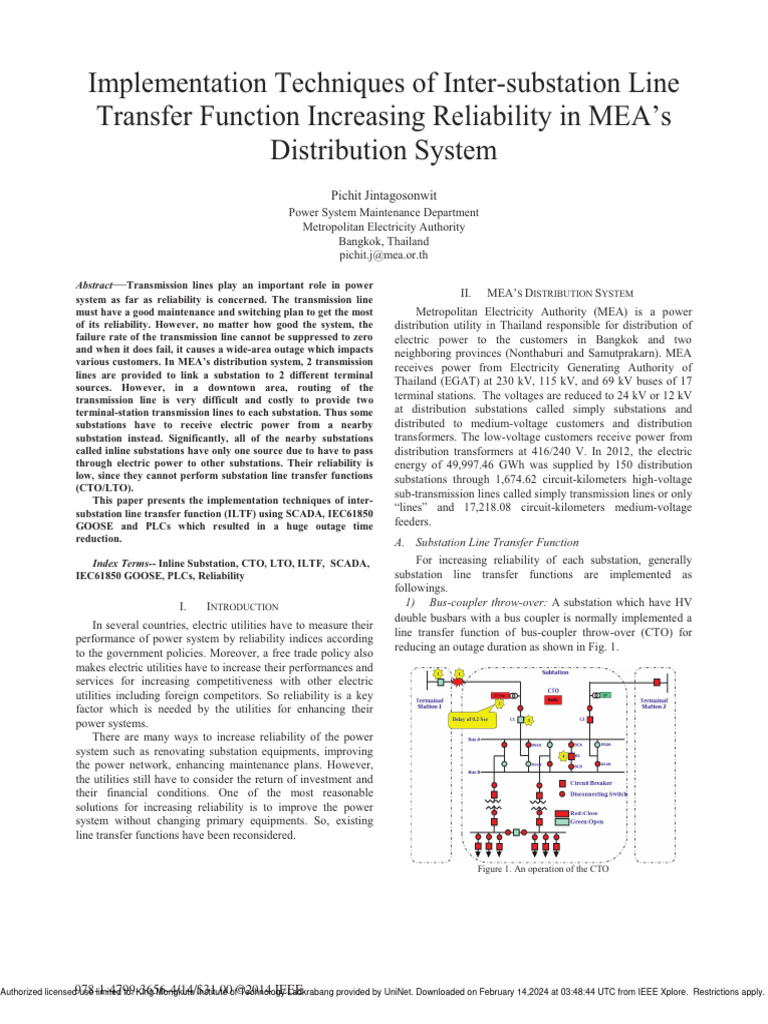 Inter-Substation Line Transfer Function Techniques | PDF | Electrical ...