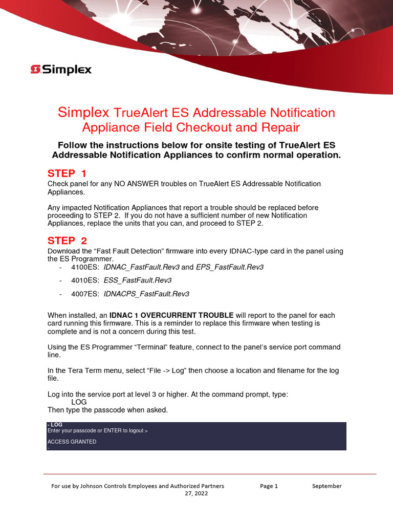 Simplex GLOBAL IDNAC TrueAlert ES Addressable Notification Appliance Field Checkout and ...