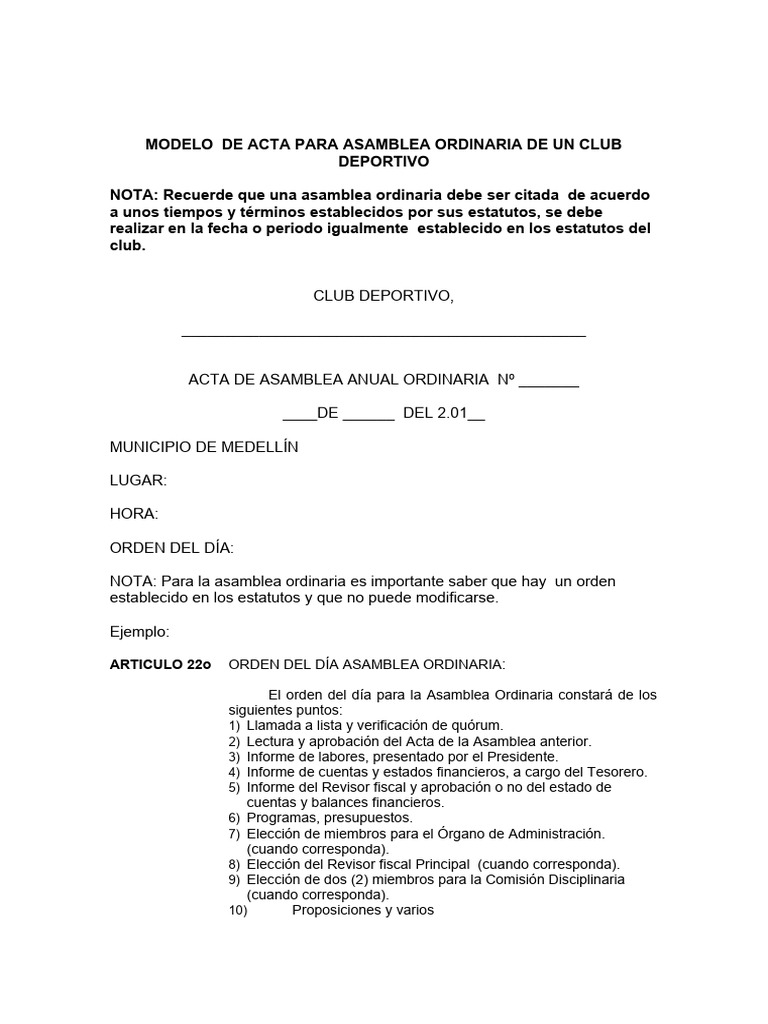 Modelo de Acta para Asamblea Ordinaria | PDF | Gobierno