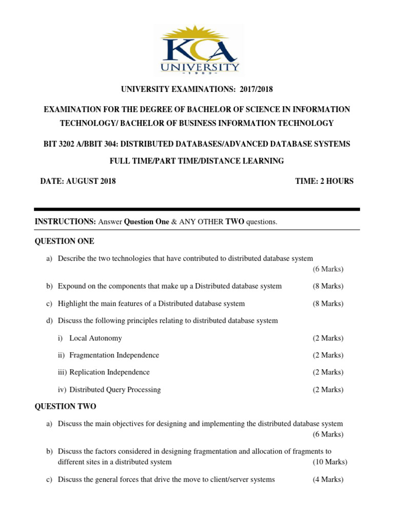 Bit3202 A Bbit304 - Distributed Databases Advanced Database Systems | PDF | Databases | Software
