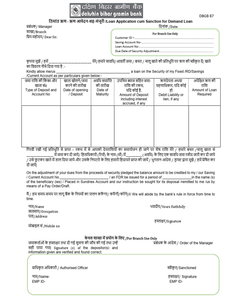 DBGB 87 Loan Application Form - Demand Loan | PDF
