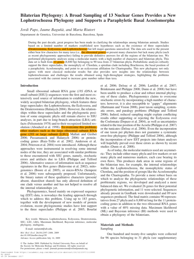 New Lophotrochozoa Phylogeny Insights | PDF | Complementary Dna ...