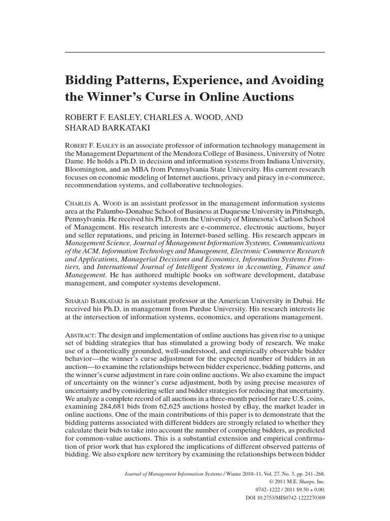 Bidding Patterns, Experience, and Avoiding The Winner's Curse in Online ...