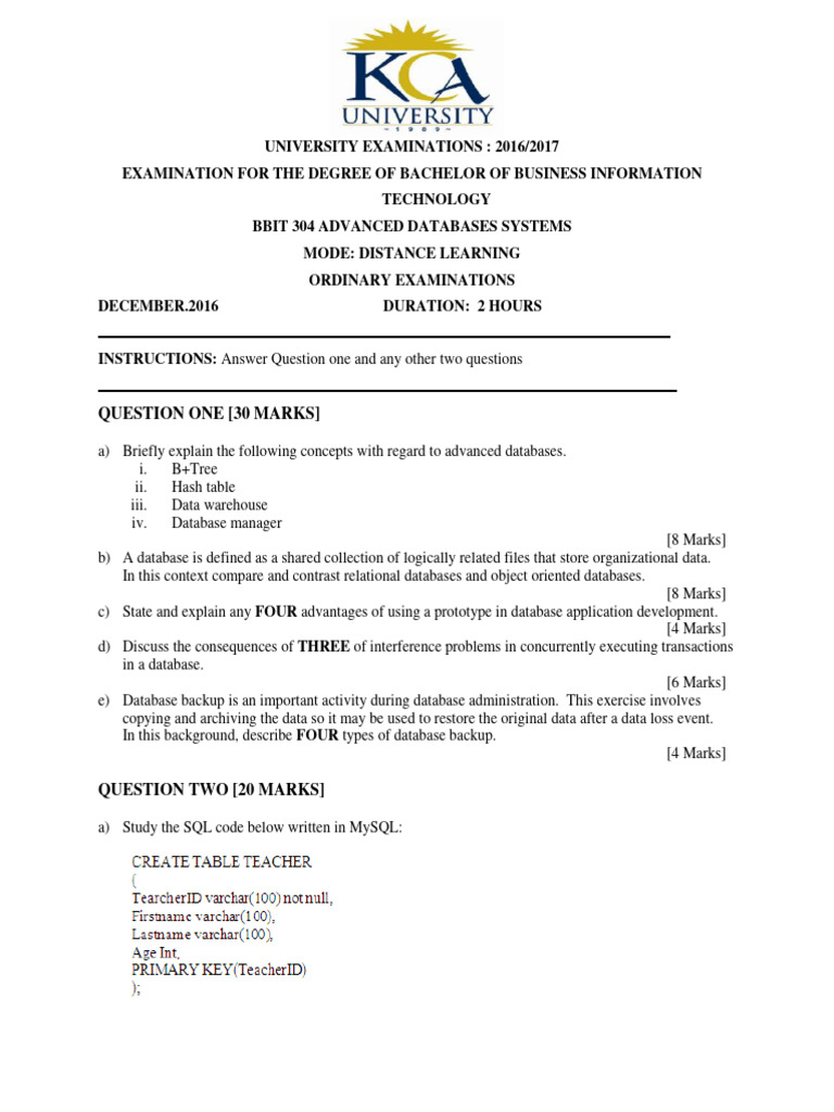 Bbit 304 Advanced Databases Systems | Download Free PDF | Databases | Database Transaction