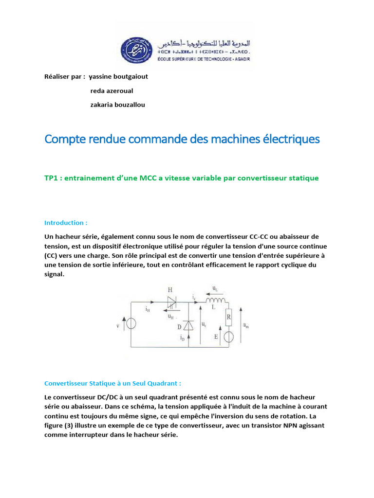 Commande de Machines Électriques : TP1 et TP2 | PDF | Électricité ...