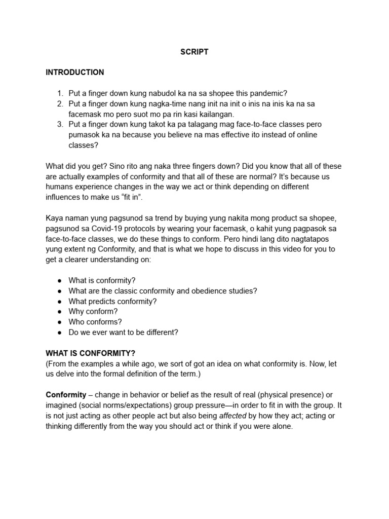 SocPsy - Chapter 6 - Script | PDF | Obedience (Human Behavior) | Conformity