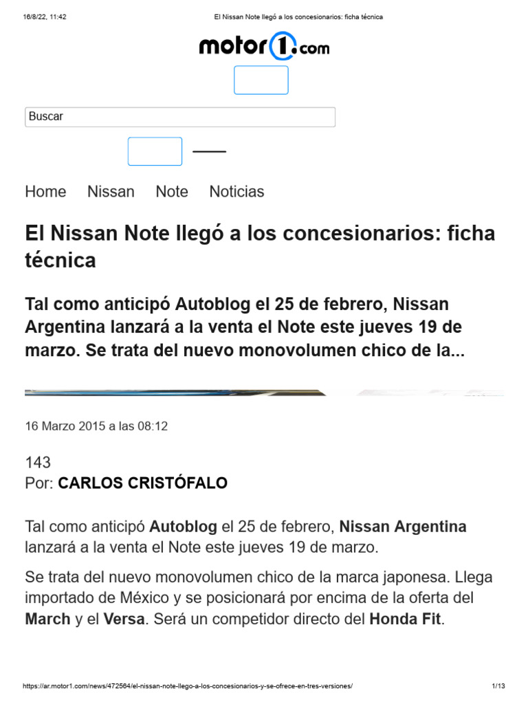 El Nissan Note Llegó A Los Concesionarios - Ficha Técnica | PDF ...