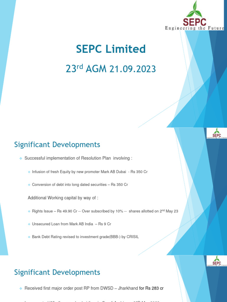 SEPC Limited 23rd AGM Highlights 2023 | PDF