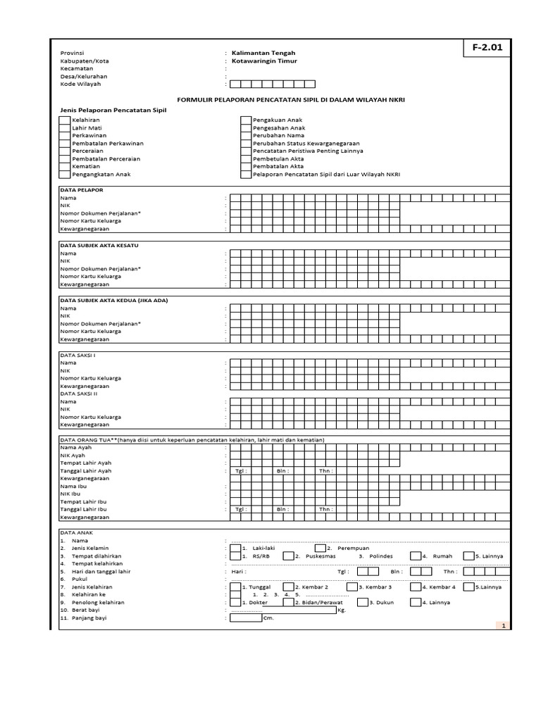 F 2.01 Formulir Pencatatan Sipil | PDF