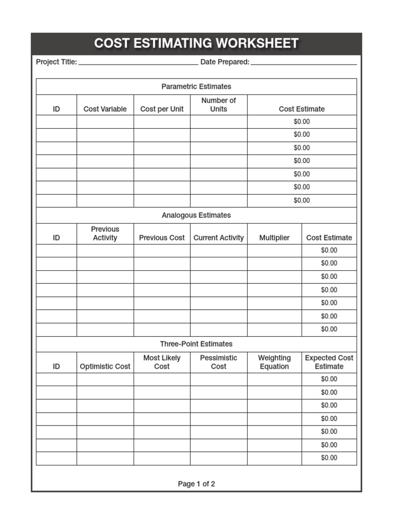 Form 2.17 - Cost Estimating Worksheet | Download Free PDF | Applied ...